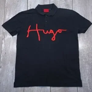 Hugo Boss | Shirts | Hugo Boss Polo Shirt Men Large Black Red Script ...